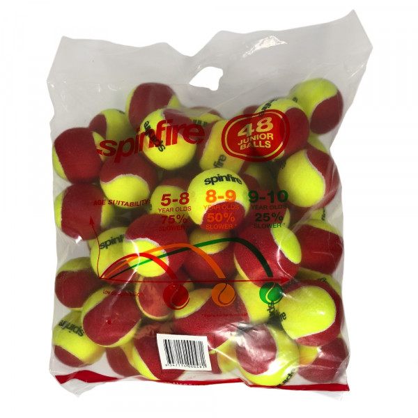 Spinfire Red Junior Tennis Balls - 48 Pack (Aged 5-8 Years Old ...